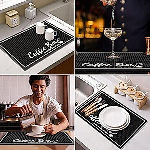 SOSMAR Coffee Bar Mat, 18" x 12" Spill Mat, Thick Durable Rubber Bar Mat, Coffee Maker Mat, Bar Accessories, Non-Slip Coffee Mat, Cup Mat for Coffee Station, Coffee Tamper Mat for Countertop, Black