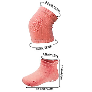 Syhood 10 Pairs Baby Crawling Anti-Slip Knee Pads and Anti-Slip Baby Socks Set Unisex Toddler Knee Protectors Non Slip Ankle Socks (Multicoloured)