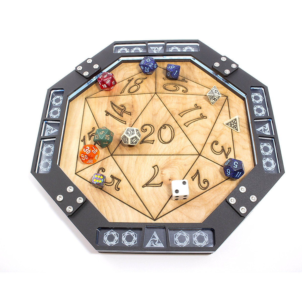 C4Labs Octagon Dice Tray~Octagon-Wood with Laser Etched D20 Design for Gaming