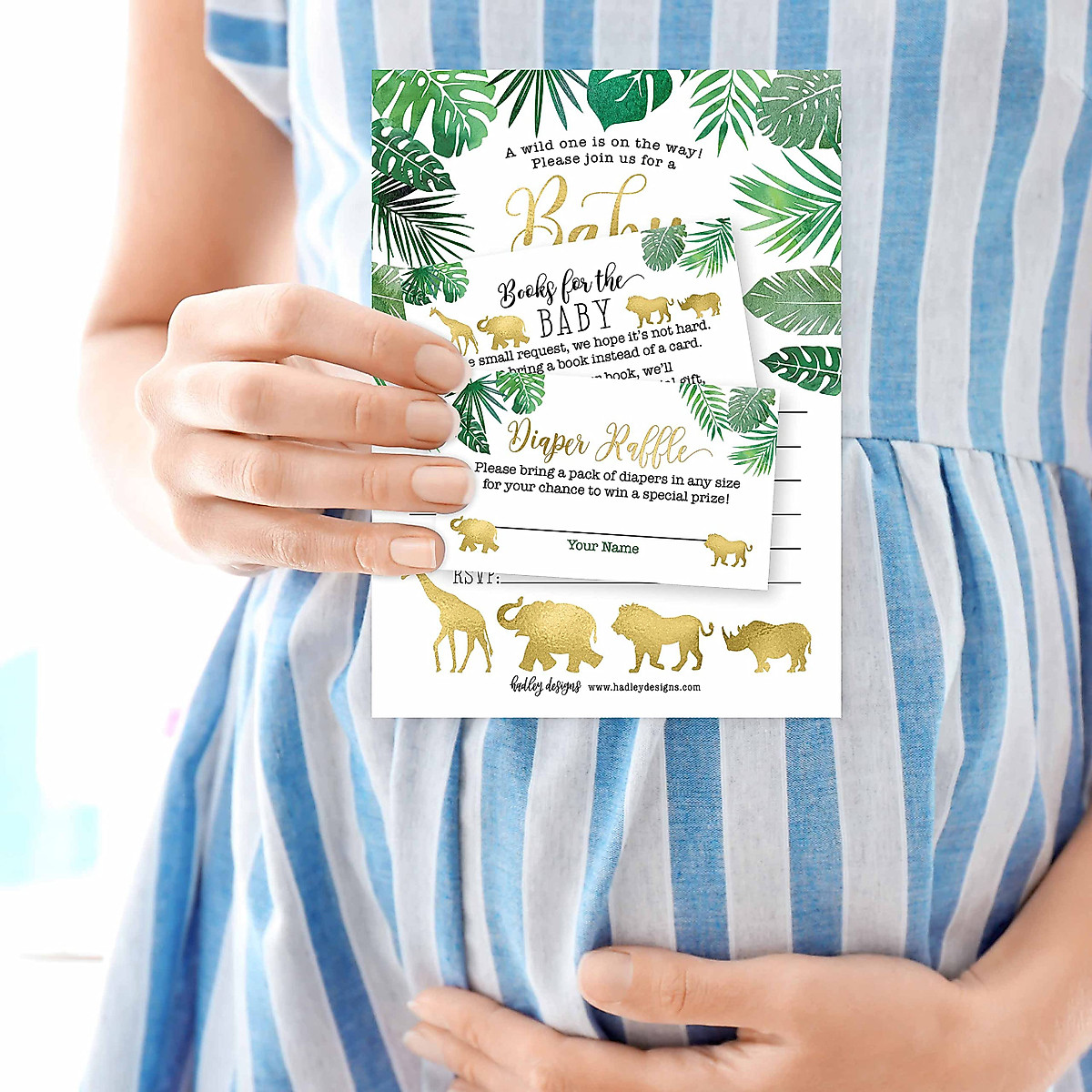 25 Safari Baby Shower Invitations, 25 Books For Baby Shower Request Cards, 25 Baby Shower Diaper Raffle Tickets For Baby Shower Games To Play, Cute Jungle Animal Write in Diaper Raffle Cards