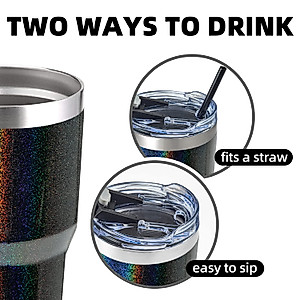 Zibtes 30oz Insulated Tumbler With Lid and Straws, Stainless Steel Double Vacuum Coffee Tumbler, Powder Coated Travel Mug for Home, Office, Travel, Party (Glitter Black 1 pack)