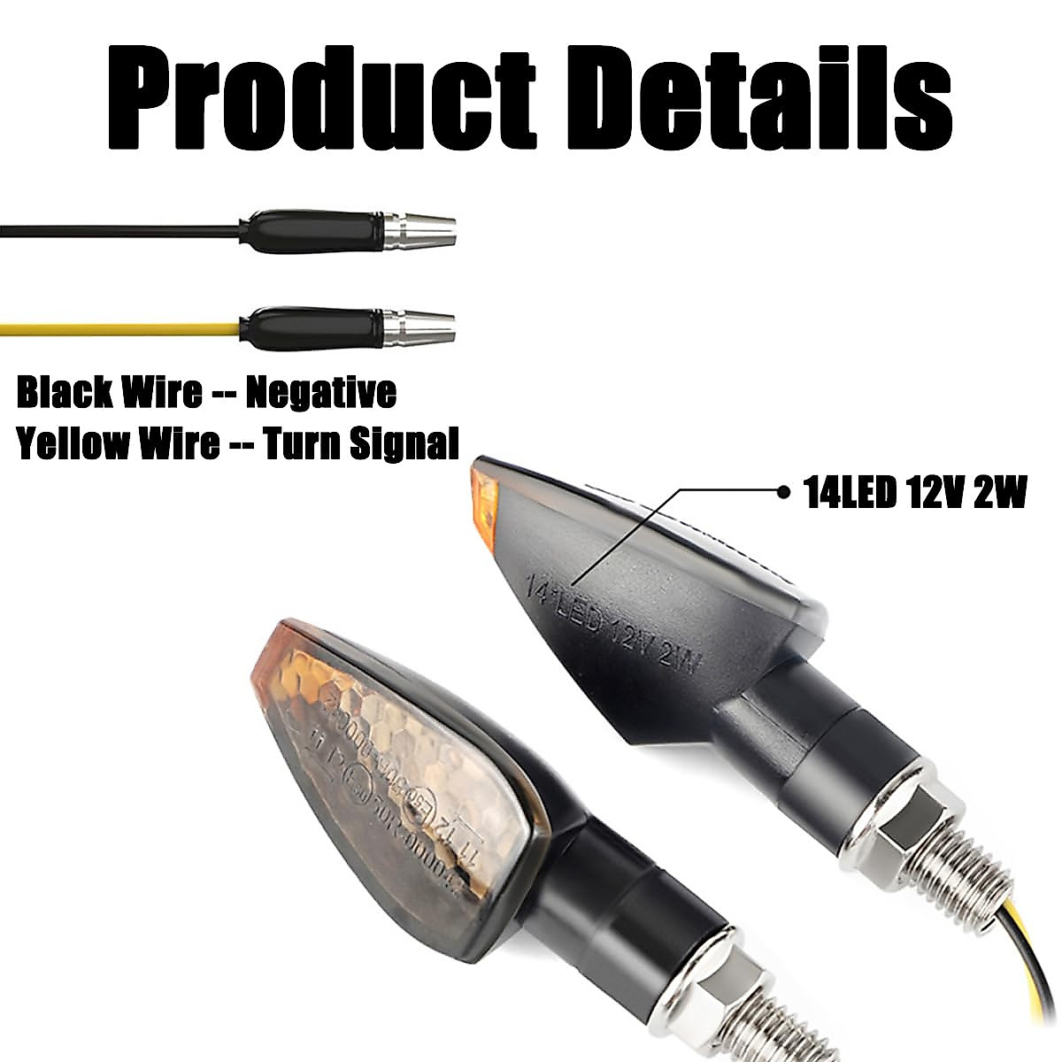 BESULEN Motorcycle Turn Signal Lights, 4Pcs Motorbike Turn Signals Indicators, 14 LED 12V LED Indicator Blinker, Amber Lamp LED Stalk Arrow Front Rear Lights (Black)