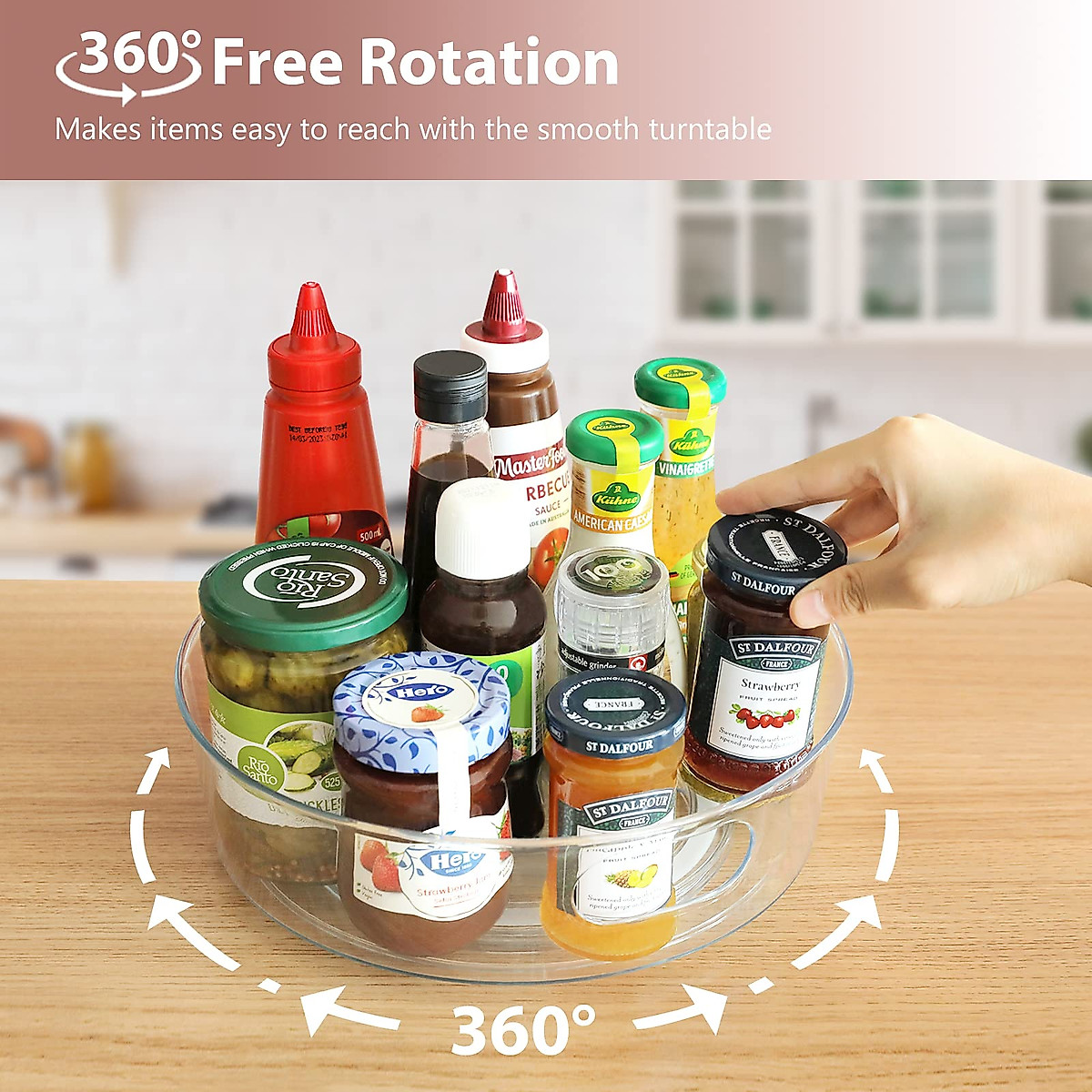 6 Pack Lazy Susan Organizer for Cabinet, Upgraded 11.5" Clear Lazy Susan Turntable with Handles and Raised Edge, Rotating Lazy Susan Spice Storage for Kitchen, Pantry, Refrigerator, Bathroom, Table