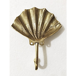 Brass Sea Shell Wall Mount Hooks Set of 2 Pieces Sculpture Unique A Excellent Item for Home | Office | Restaurant Decorative Item Statue Coat Hook by INDIAART12, Height - 13 cm