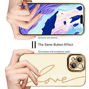 Fiyart Designed for iPhone 15 Plus Case Cute Love Plating for Women Girls with Screen Protector Camera Protective Luxury Electroplated TPU Phone Cover for iPhone 15 Plus 6.7 -White