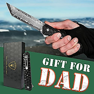 AUBEY Damascus Pocket Knife, Tanto VG10 Core Damascus Steel Folding Knives with Liner Lock, Ball Bearing, Aluminum Alloy Non-Slip Handle and Glass Breaker, EDC Damascus Knife for Men Women (Black)