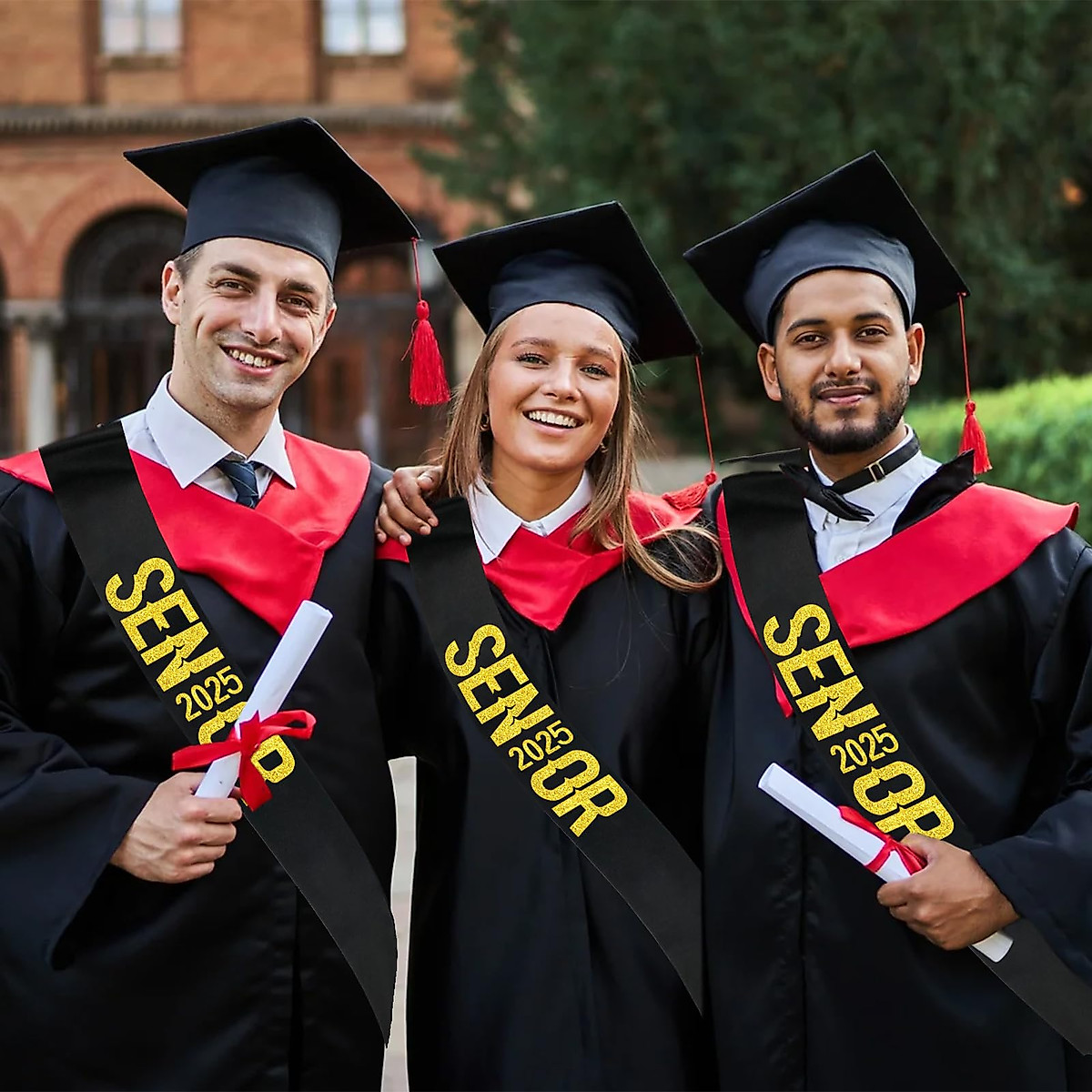6Pcs Black Senior 2025 Sash with Gold Printing Letters, 2025 Graduation Celebrations Sashes, Class of 2025 Sash for Graduation Party, Senior Cheer Sashes, Cheerleader Sash, Class Competition Sashes