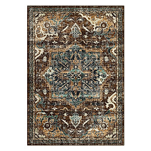LUXLOOM Washable Rugs 9x12 Rug for Bedroom Vintage Living Room Rugs Bohemian Medallion Rug Boho Large Area Rug Non Slip Throw Rugs Stain Resistant Carpet for Office Dining Room 9'x12' Brown/Green
