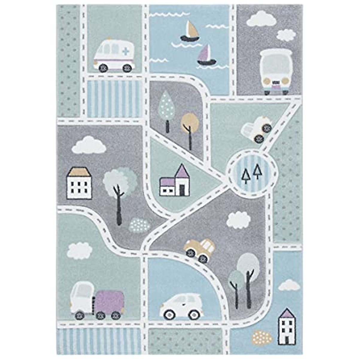 Safavieh Carousel Kids Collection 4' x 6' Grey/Light Blue CRK193F Neighborhood Nursery Playroom Area Rug
