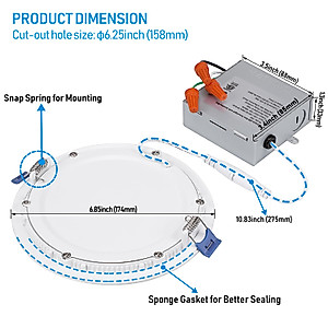 TORCHSTAR 16 Pack 6 Inch Ultra-Thin LED Recessed Lighting with Junction Box, 12W 1000lm Dimmable Recessed Downlight, 3000K Warm White, ETL & Energy Star Listed