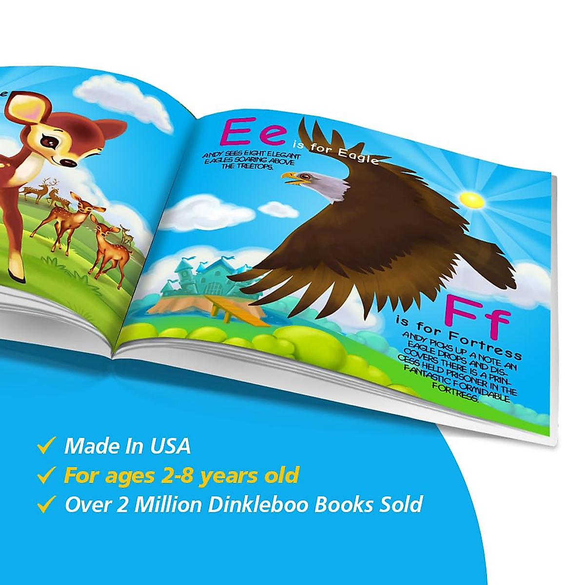 Personalized Story Book by Dinkleboo - from A to Z - for Kids Aged 0 to 8 Years Old - Makes Learning Alphabet Fun and Engaging - Printed on Smooth Satin Paper - Soft Cover (8"x 8")