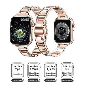 QUNDAXI for Apple Watch Band 41mm 40mm 38mm 45mm 44mm 42mm Series 8 7 6 5 4 3 2 1 SE SE2 Women Watchband Stainless Steel Metal for iWatch Bands (38mm 40mm 41mm, Rose gold)