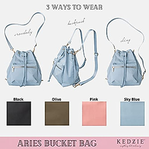 KEDZIE Aries Convertible Bucket Bag 3-Way Backpack Crossbody Strap Purse for Women - Sky Blue