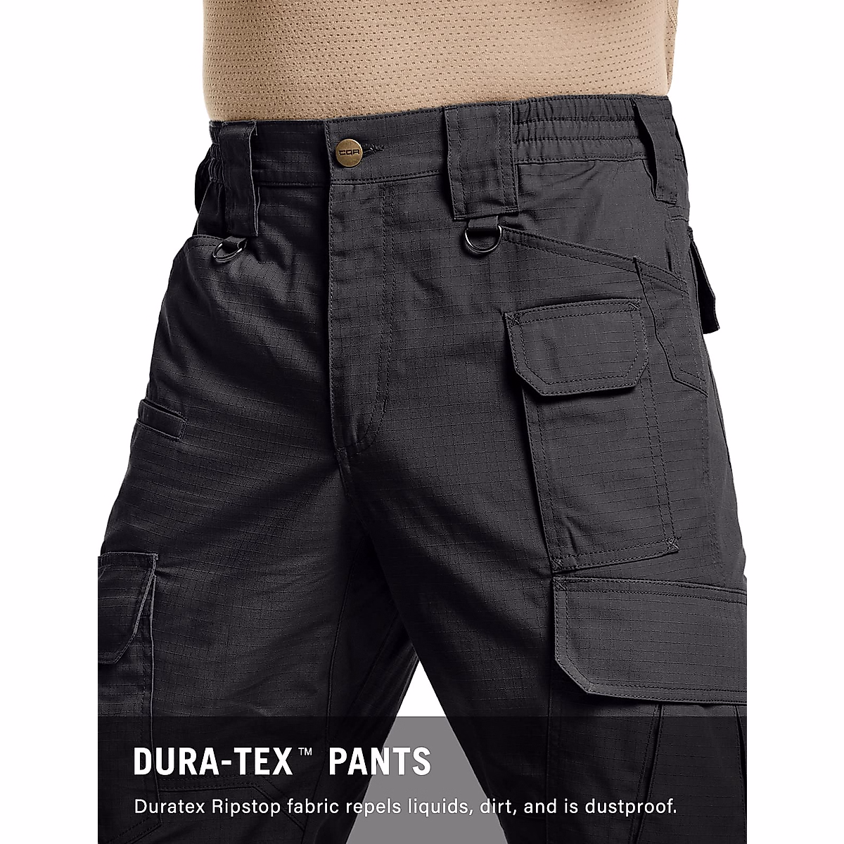 CQR Men's Tactical Pants, Water Resistant Ripstop Cargo Pants, Lightweight EDC Hiking Work Pants, Outdoor Apparel, Duratex Mag Pocket Black, 38W x 32L