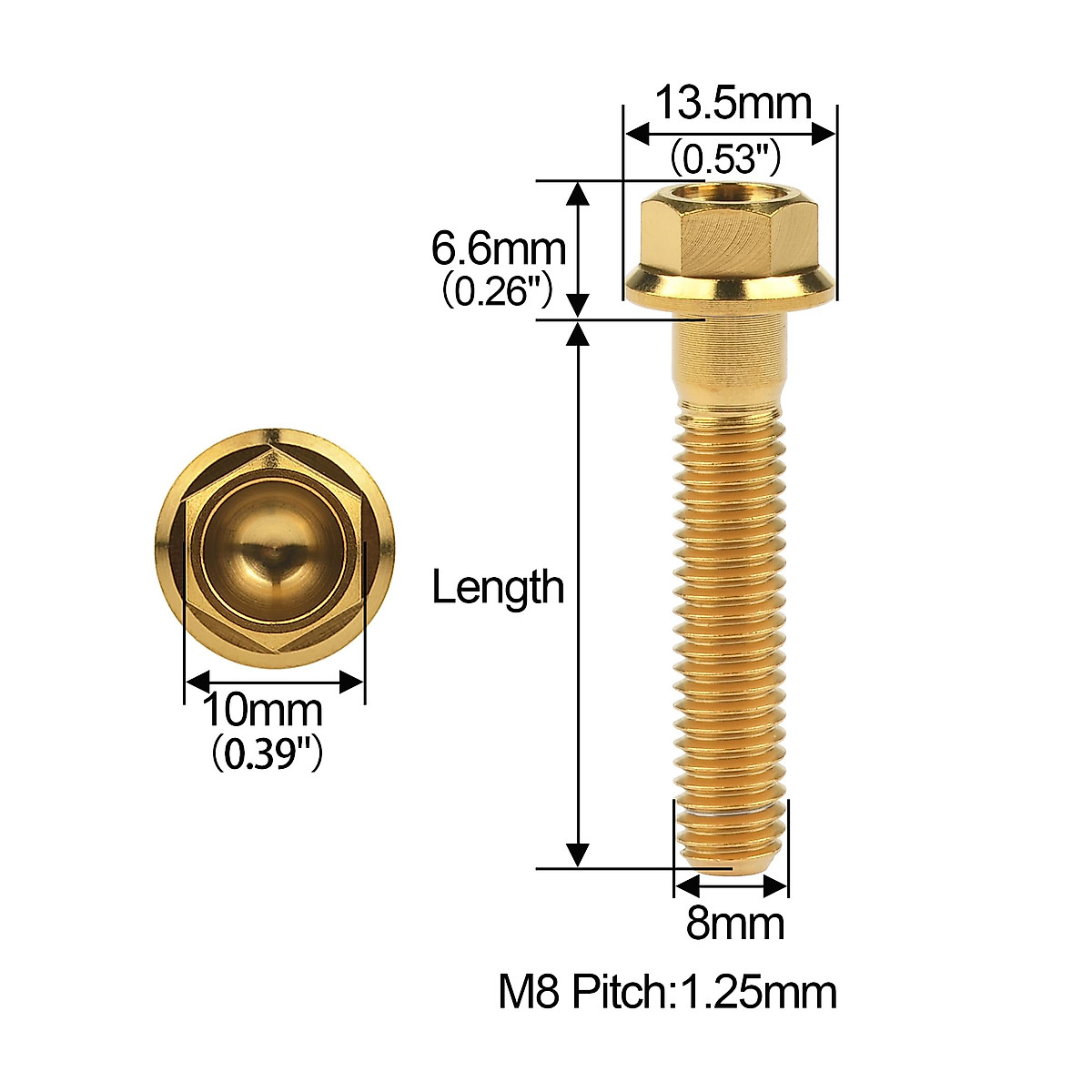 Yaruijia Titanium Bolt M8x15 20 25 30 35 40 45 50 55 60 65mm Small Flange Hex Head Screws for Motorcycles Parts Pitch 1.25mm Pack of 6 (M8x15mm, Gold)