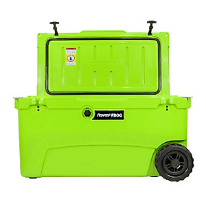 Frosted Frog Original Green 70 Quart Ice Chest Heavy Duty High Performance Roto-Molded Commercial Grade Insulated Cooler with Wheels