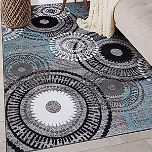 Rugshop Contemporary Circles Area Rug 6' 6" X 9' Blue