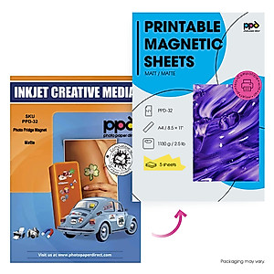 PPD Printable Inkjet Magnetic Sheets Matte Finish Premium 11mil Thick Photo Paper Quality, Instant Dry and Water-Resistant 8.5x11 x 5 Sheets (PPD-32-5)