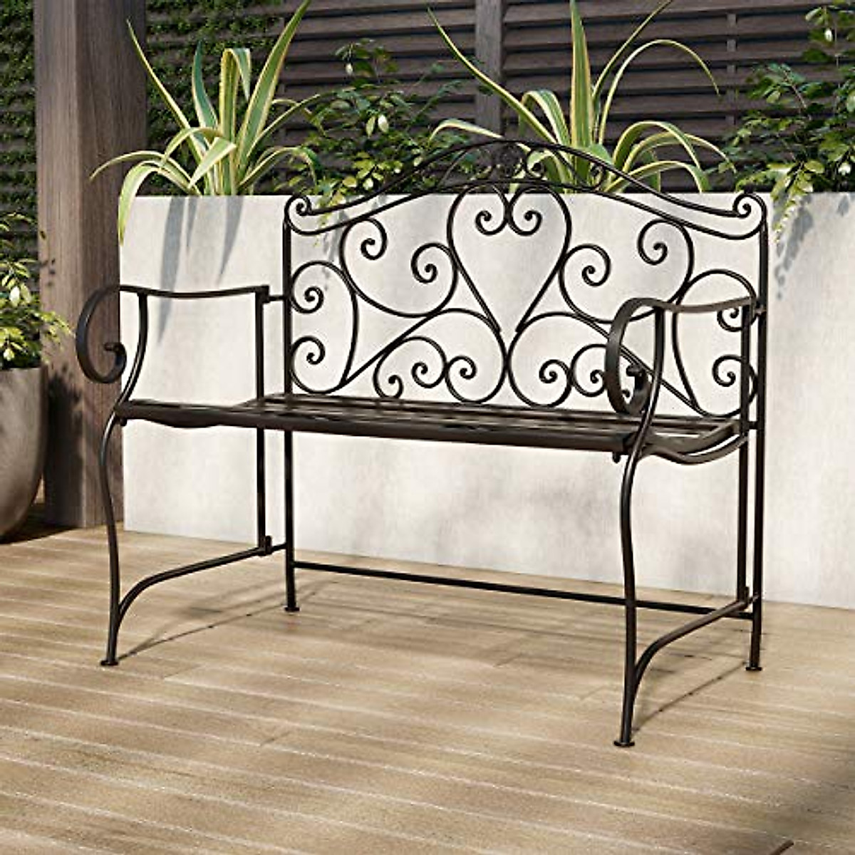 Lavish Home Folding Garden Bench – Outdoor Seating with Scrollwork Design – Durable Stylish Accent Furniture for Porch or Patio, 41" x 16.75" x 37", Black