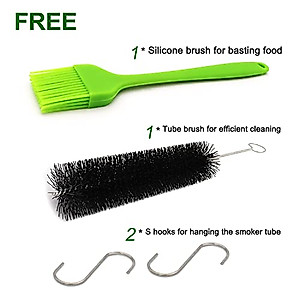 Pellet Smoker Tube, 12" Stainless Steel BBQ Wood Pellet Tube Smoker for Cold Or Hot Smoking, 5 Hours of Billowing Smoke Generator for Electric Gas Charcoal Grill or Smokers,Bonus Brush