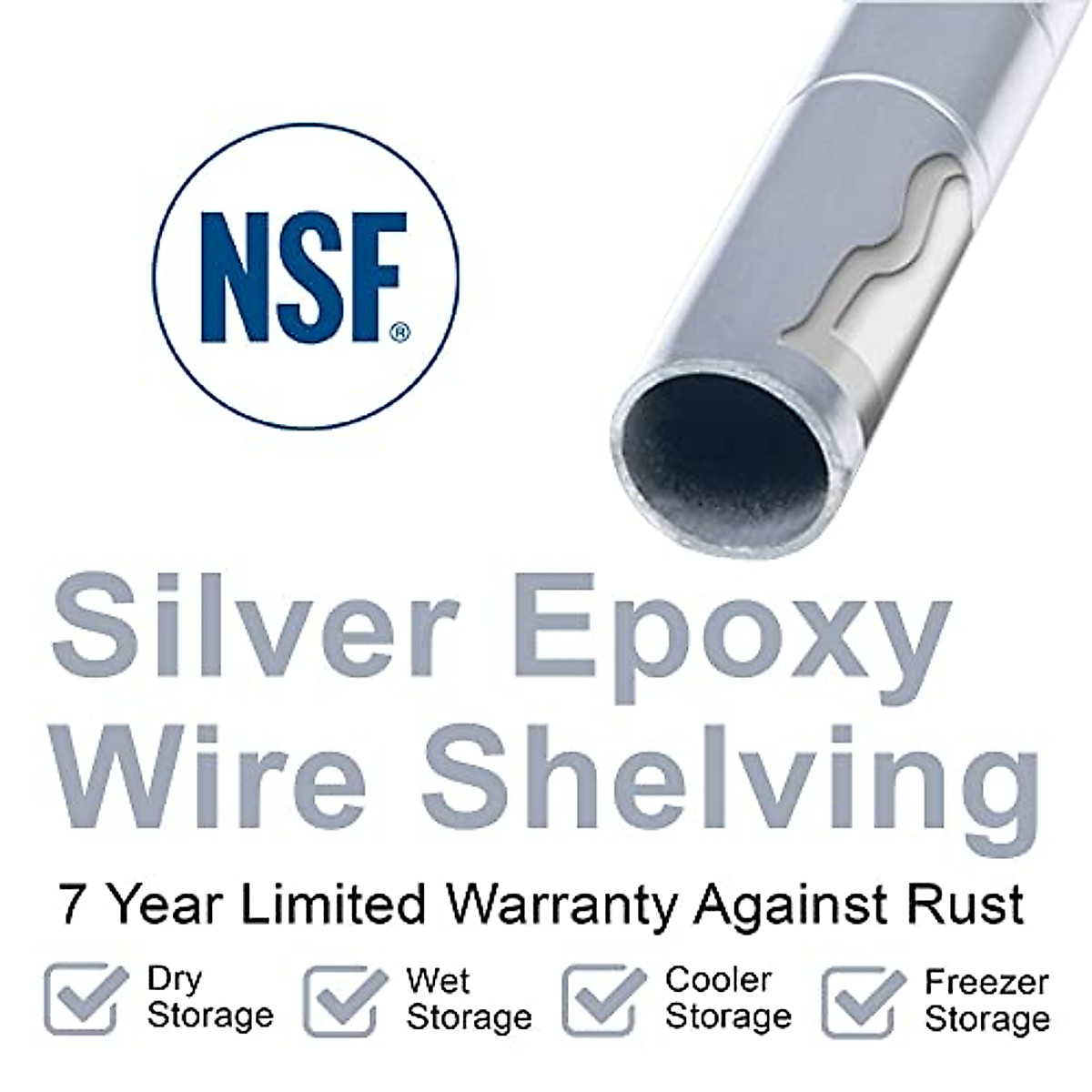 Nexel 18" x 60" x 63", 4 Tier, NSF Listed Adjustable Wire Shelving, Unit Commercial Storage Rack, Silver Epoxy, Leveling feet