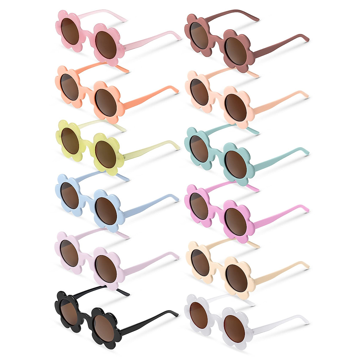 Kanayu 12 Pairs Christmas Flower Sunglasses 5.71 Inch Adult Round Uv Protection Flower Glasses Colorful Eyewear for Women Men(Multicolor)