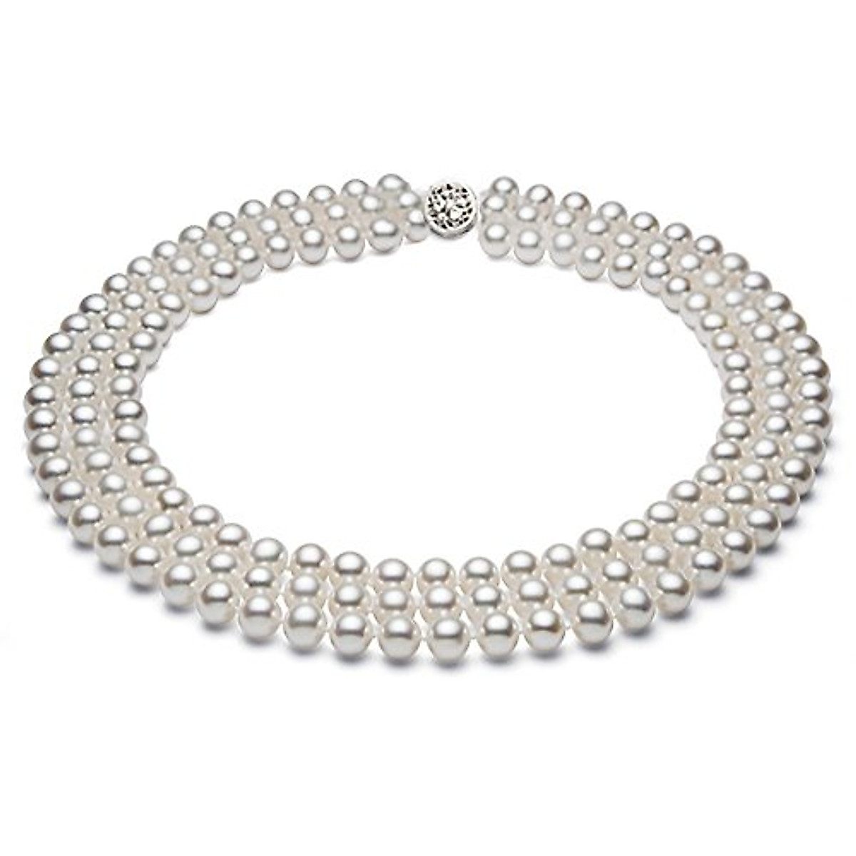 PremiumPearl Triple Strand White Freshwater Cultured Pearl Necklace for Women AA+ Quality Sterling Silver (7.5-8mm)