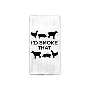CANARY ROAD I'd Smoke That Grilling Towel | Mens Kitchen Towel | Men Grilling Gift | Wedding Gift | BBQ Dish Towel | Barbecue Gift | Mens Kitchen Gift