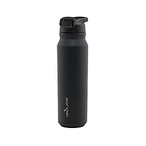 REDUCE 32 oz Hydrate Pro Stainless Steel Insulated Water Bottle - Flip Top Leak-Proof Lid, Dishwasher Safe, BPA-Free, Dual Wall Vacuum, Keeps Drinks Cold for 48 Hrs, Cup Holder Friendly - Black