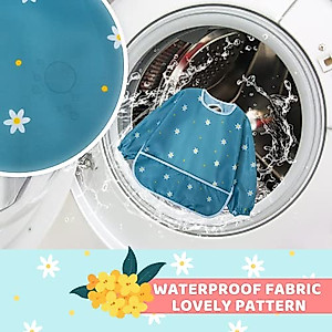 Little Dimsum Mess-Proof Baby Bibs|Infant Toddler Long Sleeve Waterproof Feeding Art Smock|Catching Food & Wipe Clean| Pack of 2 Colors Flower Sets