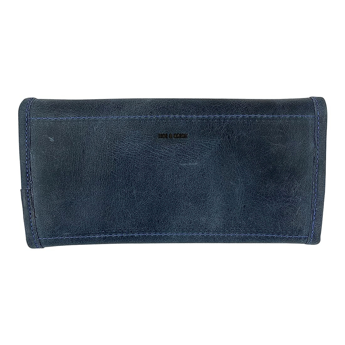 Hide & Drink, Full Grain Leather Snap Clutch Wallet for Women, Money Holder and Card Organizer with Zippered Pouch, Handmade, Slate Blue