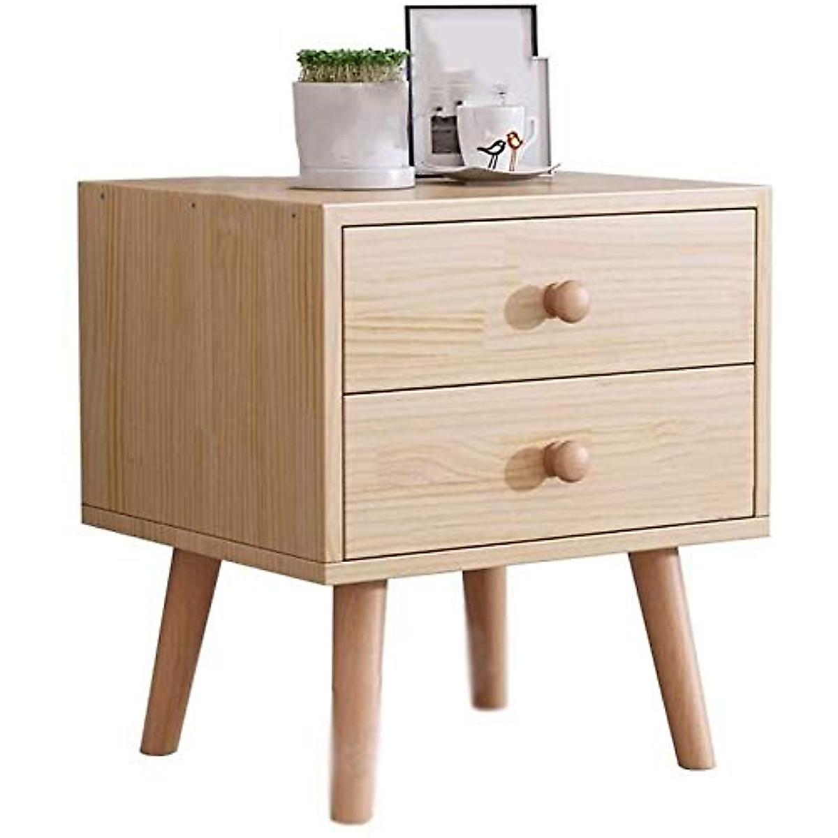 AYKDAS Bedside Table Bedroom Bedside Table, Bedside Table Bedside Table Solid Wood Double Drawer Cabinet for Bedroom Living Room Apartment, Full Assemble