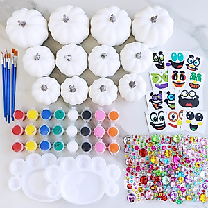 Winlyn 12 Sets DIY Fall Pumpkin Painting Kits Assorted White Foam Pumpkins Craft Pumpkins to Paint for Kids Classroom Activity Art Projects Halloween Thanksgiving Fall Gifts Party Favors Holiday Décor