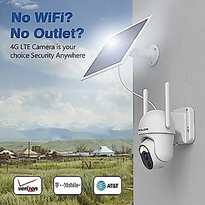 SOLIOM 3G/4G LTE Cellular Solar Security Cameras with SIM Card,Wireless Outdoor Battery Powered Camera Pan Tilt 355°View with 1080p Night Vision,No WiFi,Spotlight PIR Motion Sensor, S40
