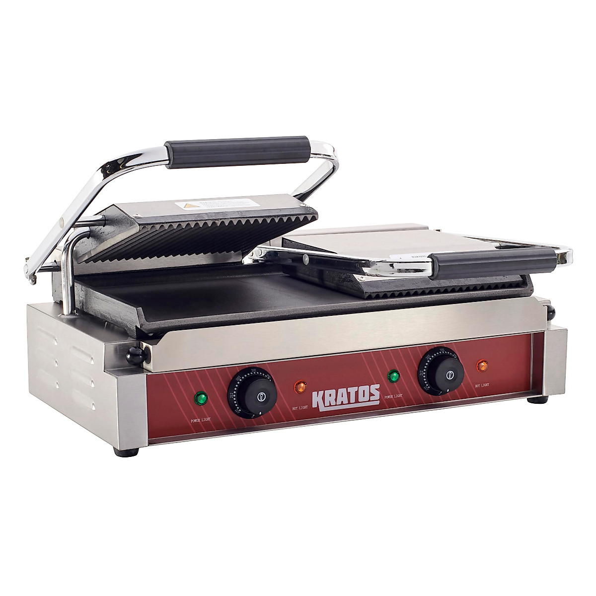 Kratos Commercial Electric Panini Sandwich Grill with Grooved Top and Smooth Bottom Plates, 18.7"x9" Cooking Surface, Commercial Countertop Panini Press, 120V, 3500W (29Y-025)