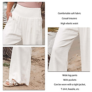 Women's Lightweight Wide Leg High Waist Culottes with Elastic Waist Casual Pants(XL-White)