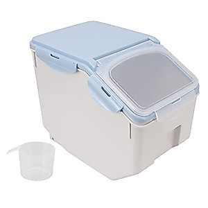 Rice Container, Odorless High Temperature Resistant Sealed Food Container Environmental Protection Safe with Lid for Beans (Blue 15KG)