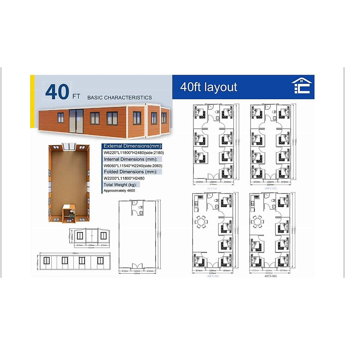 40ft House with Luxury Design, with 2 Bedroom, 1 Living Room, 1 Full Equiped Bathroom and Kitchen,Prefabricated Container House for Adults Living, Foldable Mobile Home Easy Setup & Move.