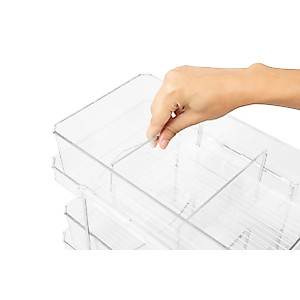 2-Tier Clear Organizer - Pull-Out Kitchen Pantry & Medicine Cabinet Storage - Bathroom Vanity Counter & Under-Sink Slide-Out Tray w/Dividers - Multipurpose Organizing Bins - Closet Container