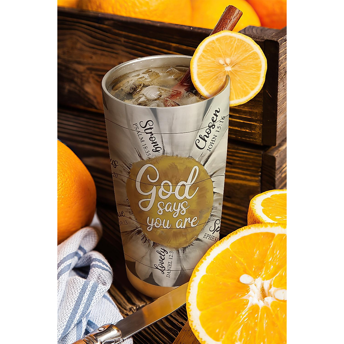 20oz Daisy Flower Faith Tumbler, God Says You Are, Religious, Christian Gifts, Coffee Thermos for Women, Stainless Steel Double Wall Vacuum Insulated Coffee Mug, Travel Cup with Lid