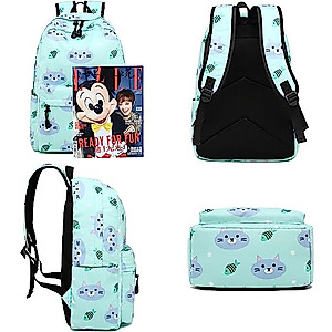 Backpack for School Girls Kids Bookbag Set Water Resistant School Bag with Insulated Lunch Bag (Cat-Water Blue)