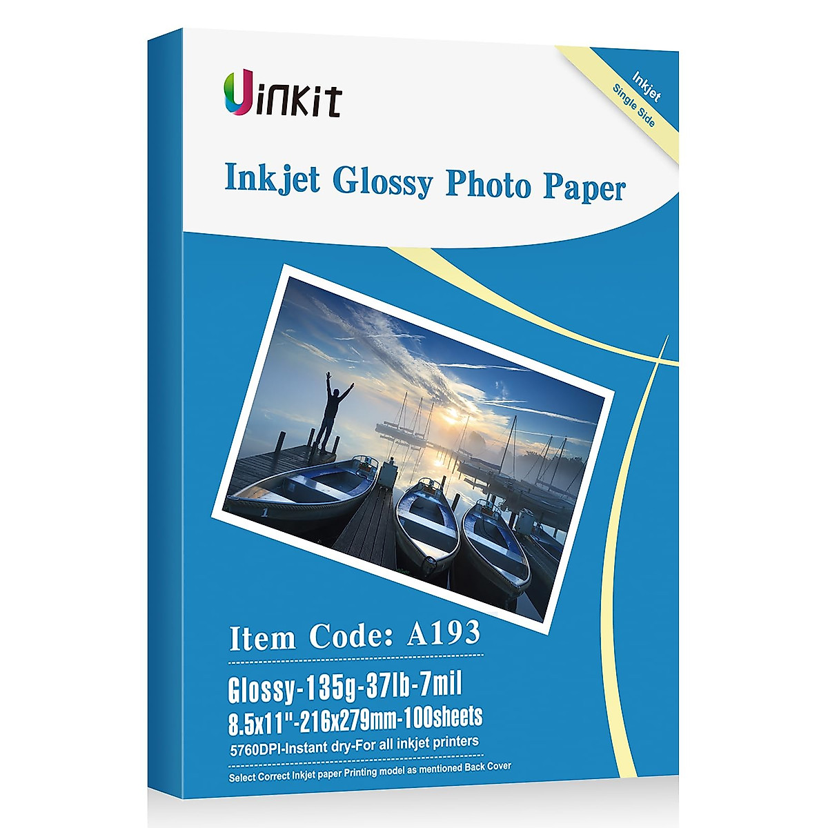 Uinkit 36lb Thin Flyer Paper Glossy 8.5x11 Inkjet 100 Sheets Single Side DIY Chip Bag 135gsm Photos Picture for Dye Ink Printer 8.5 x 11 inches Letter size A4 Brochure