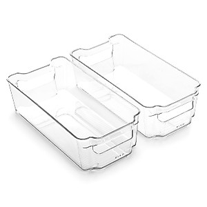 BINO | Stackable Storage Bins, Medium - 2 Pack THE STACKER COLLECTION Clear Plastic Built-In Handles BPA-Free Containers for Organizing Kitchen Pantry Multi-Use Organizer Bins