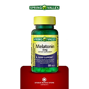 Unique Bundle Store Spring Valley, Melatonin 5mg, Sleep Health Dietary Supplement Tablets, Melatonin 5 mg, 120 Count + 7 Day Pill Organizer Included (Pack of 1)