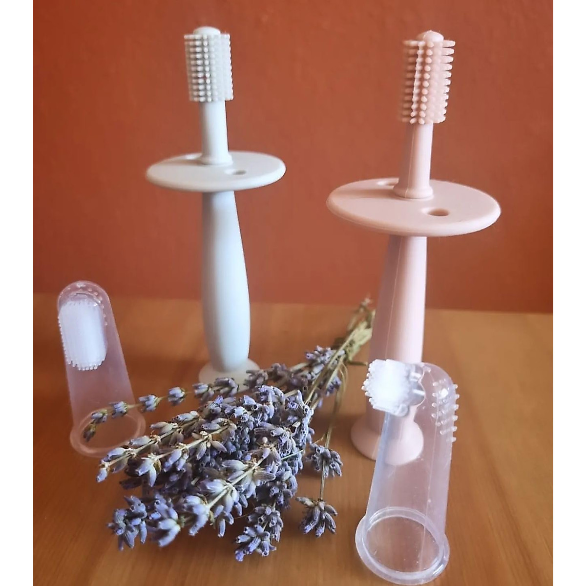 PandaEar Baby Finger Toothbrush Silicone Toothbrush Pink+Blue (3 Set)| Oral Care for Infants Ages 3 Months Plus