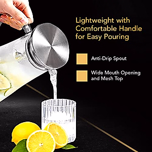 Richro Glass Pitcher With Lid and Spout Set of 2 - Heat Resistant Glass Carafe Pitcher With Stainless Steel Lid 50 oz Good For Coffee Juice Beverage Pitcher For Juice and Iced Tea Pitcher Water Carafe