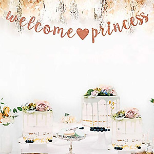 Rose Gold Glitter Welcome Princess Banner, Girl Baby Shower, Gender Reveal Party Decorations, It's A Girl, Welcome Baby Girl Party Decor