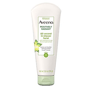 Aveeno Positively Radiant 60 Second In-Shower Facial Cleanser, Brightening Mask With Moisture-Rich Soy, Lemon Peel Extract, Glycolic Acid, and Kaolin Clay, 5 oz