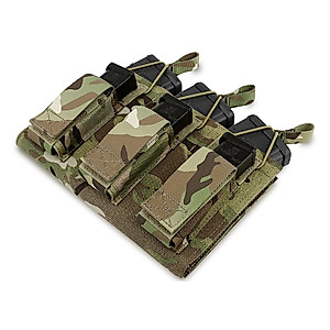 KRYDEX Triple Open-Top Mag Pouch for 5.56 .223 Magazine with 1911 HK45 Glock Pistol Mag Pouch (MC)