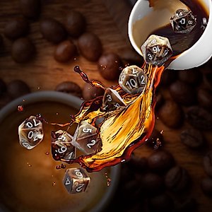 Haxtec Coffee DND Dice Set 8PCS Filled Resin Dice Set D&D Polyhedral Dice for RPG Dungeons and Dragons TTRPG Gift